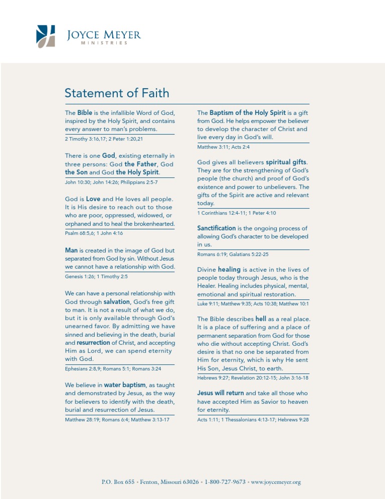 Statement of Faith | PDF | Faith Healing | Jesus