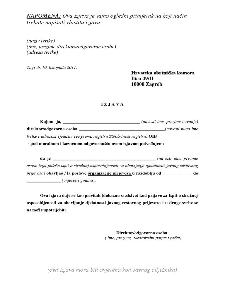 03 Primjer Izjave Za 5 Godina Iskustva | PDF