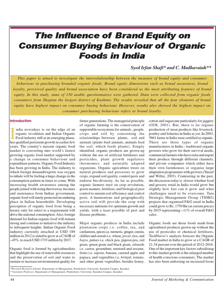 The Influence of Brand Equity On Consumer Buying Behaviour of Organic ...