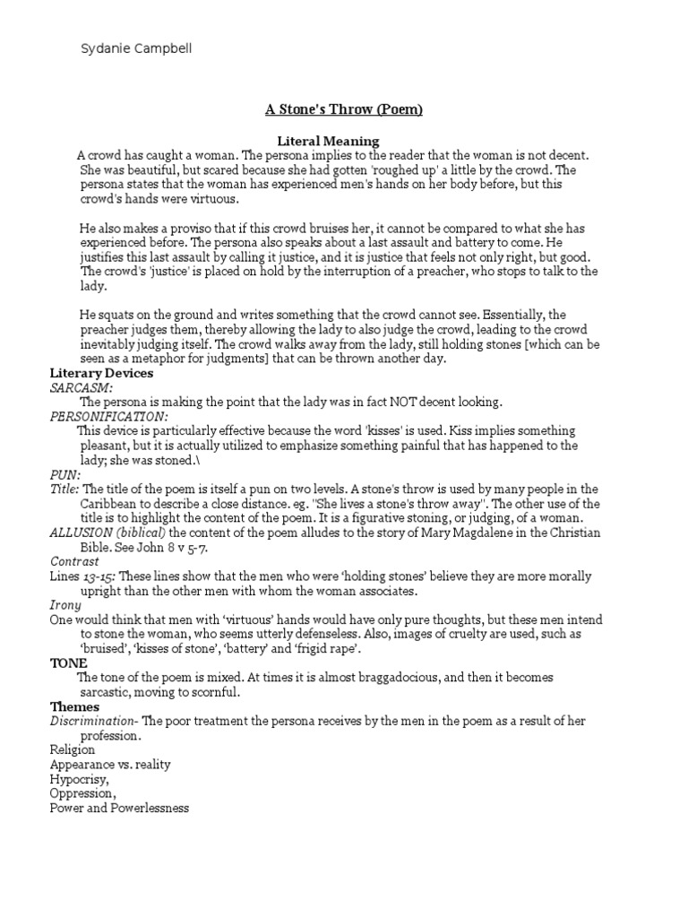 A Stone throw poem analyzation.docx | Religion And Belief | Fiction ...