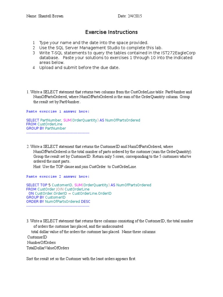 Chapter5 Lab - Coding Summary Queries | PDF | Microsoft Sql Server | Table (Database)