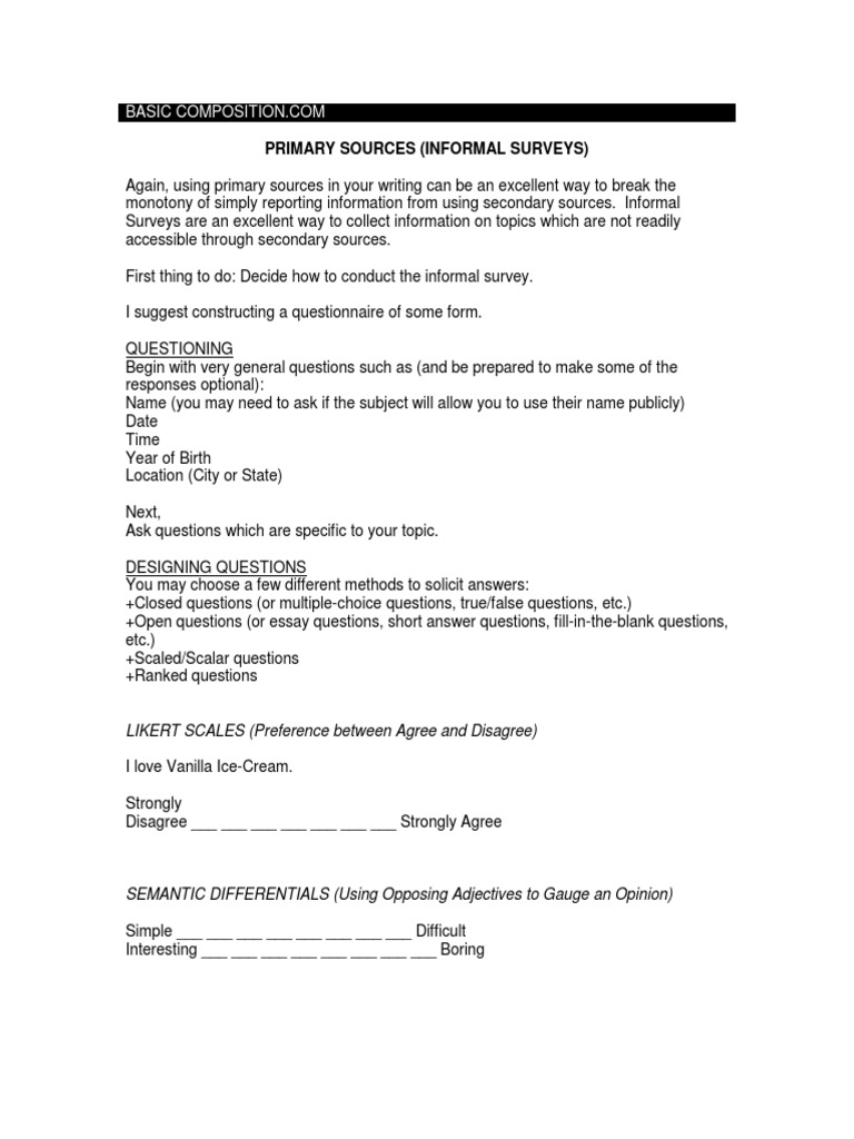 Informal Surveys | Survey Methodology | Question