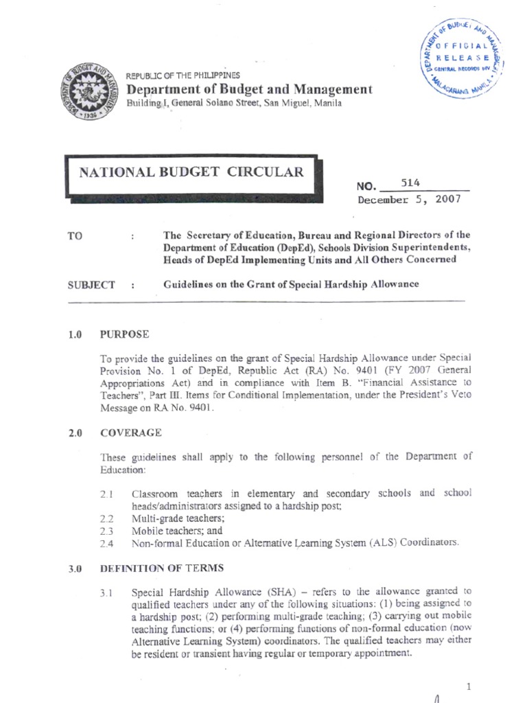 Guidelines On The Grant of Special Hardship Allowance | PDF
