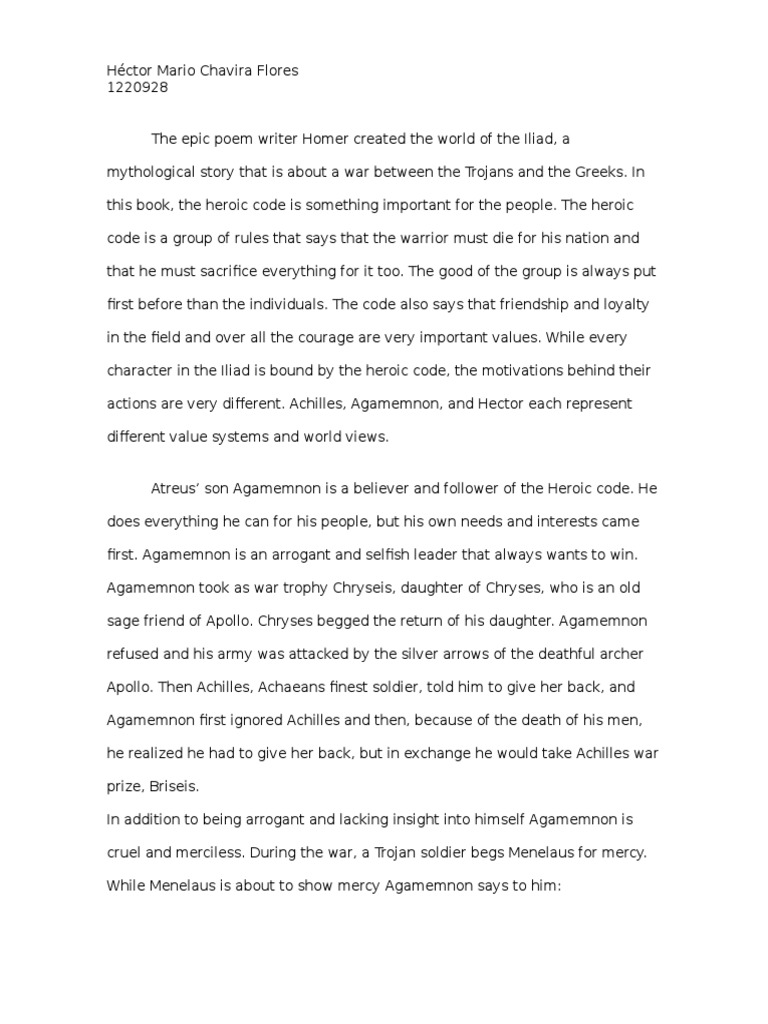 Iliad Analysis | PDF | Hector | Agamemnon