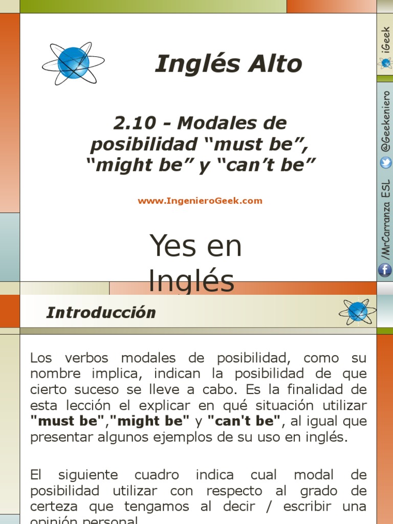 2.10.- Modales de Posibilidad “Must Be”, “Might Be” y “Can’t Be ...