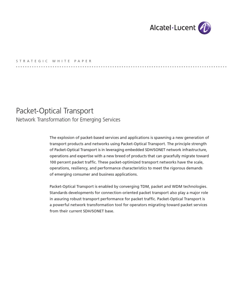 Packet-Optical Transport: Network Transformation For Emerging Services ...