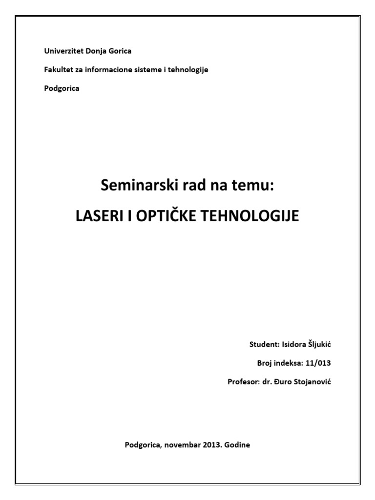 Laseri I Optičke Tehnologije | PDF