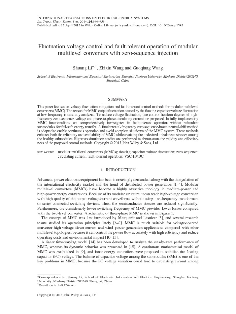 Fluctuation Voltage Control and Fault-Tolerant Operation of Modular ...