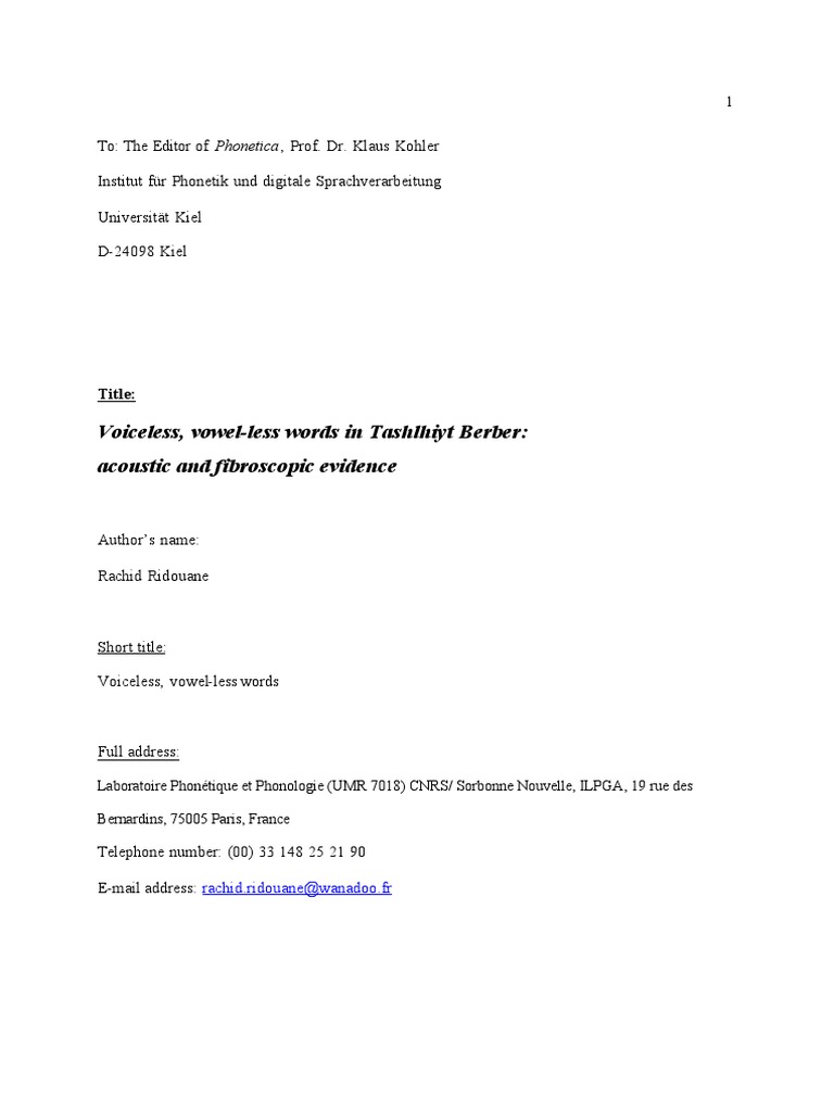 Rachid Ridouane - Voiceless, Vowel-Less Words in Tashlhiyt Berber | PDF ...
