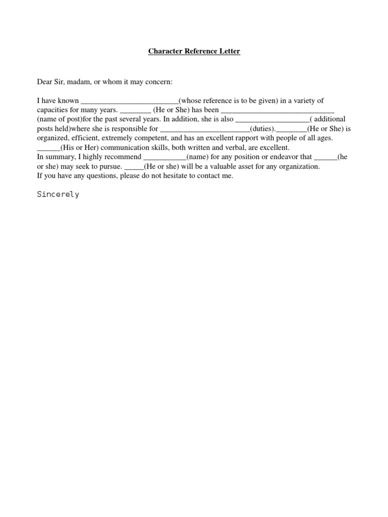 Character Reference | PDF