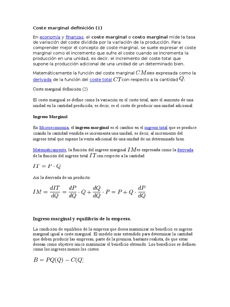 Coste Marginal Definición | PDF | Costo marginal | Beneficio (economía)