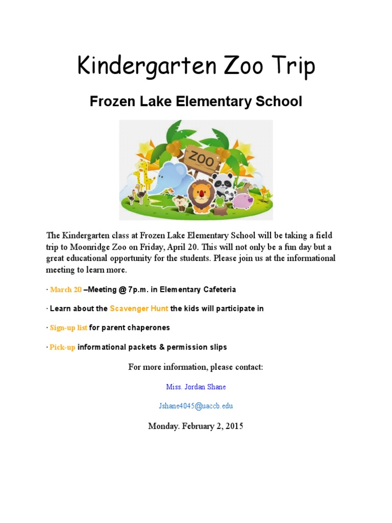 Kindergarten Field Trip to Moonridge Zoo | PDF