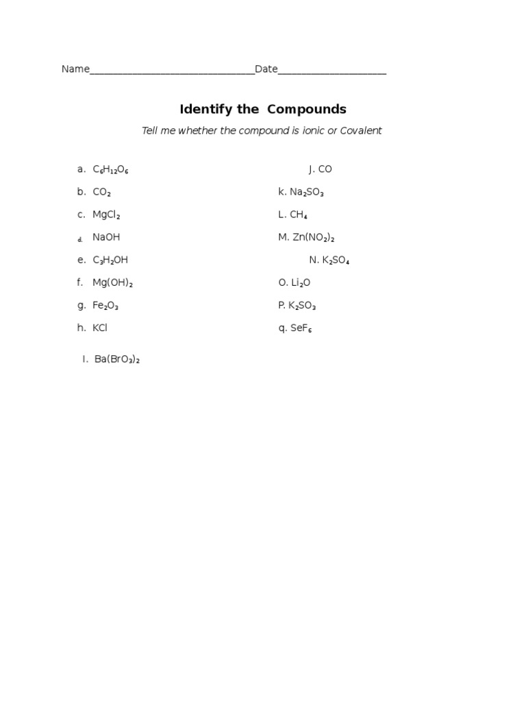Identify Ionic and Covalent Compounds | PDF