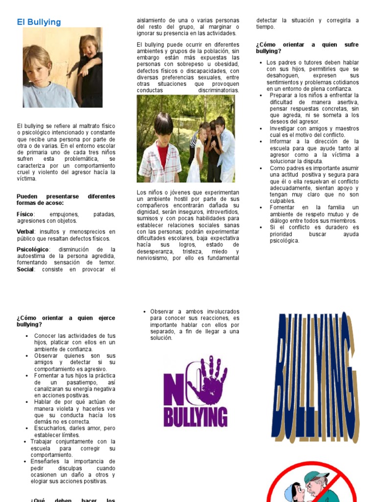 Triptico BULLYING Primaria | PDF | Sicología | Conceptos psicologicos