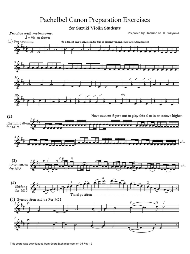 Pachelbel Canon Exercises for Suzuki Violin | PDF