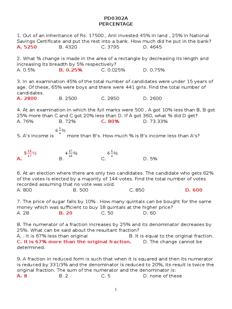 Percentage | PDF | Fraction (Mathematics) | Economics