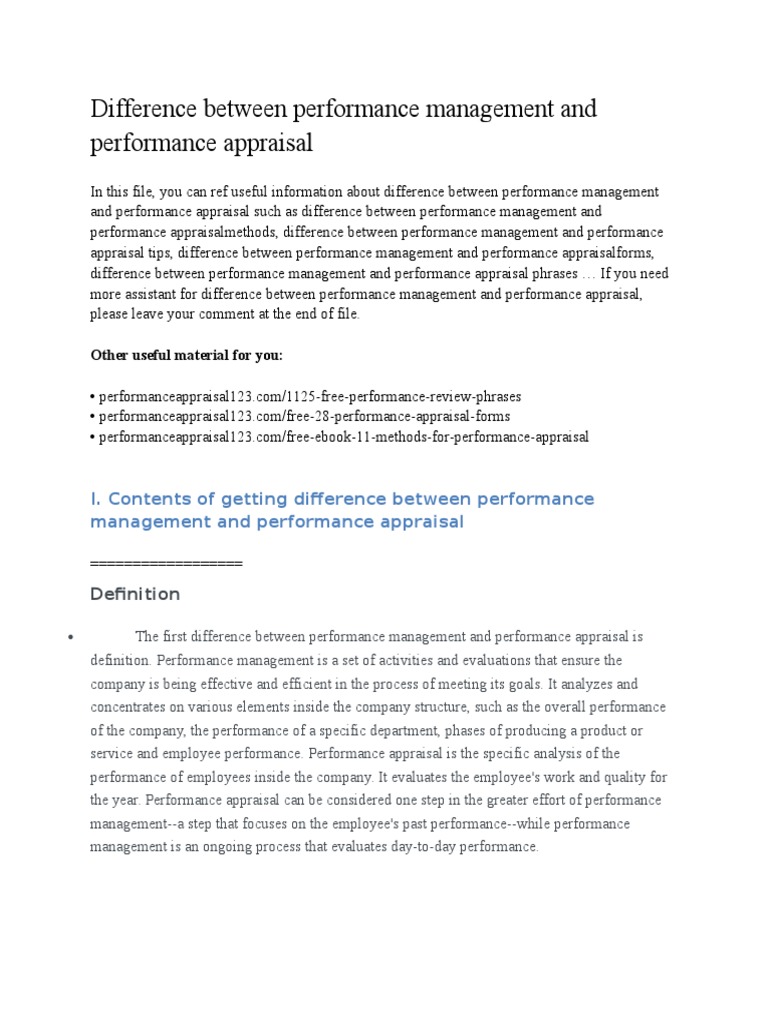 Difference Between Performance Management and Performance Appraisal ...