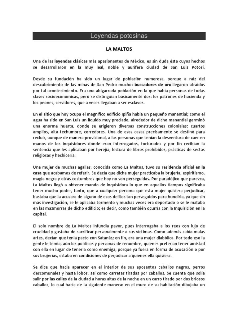 Leyendas de San Luis Potosí: La Maltos | PDF | Novela negra, policíaca ...