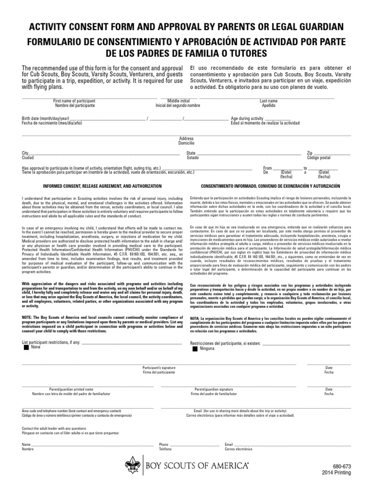 Boy Scouts Activity Consent Form C | PDF | Wellness | Medical