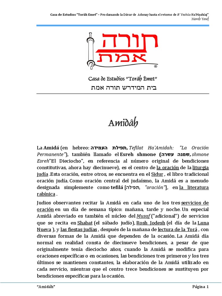 La Oración Judía Amidá: Guía Completa | PDF | Shabat | Oración