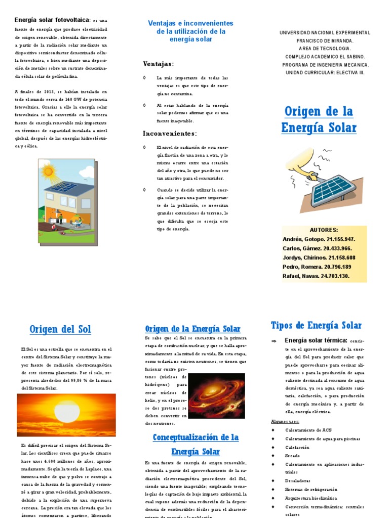 Tripticos Energia Solar | Energía solar | Fotovoltaica