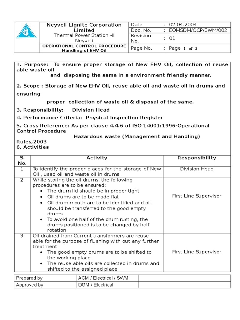 Ocp For Oil Handling-Modi | PDF | Waste Management | Waste