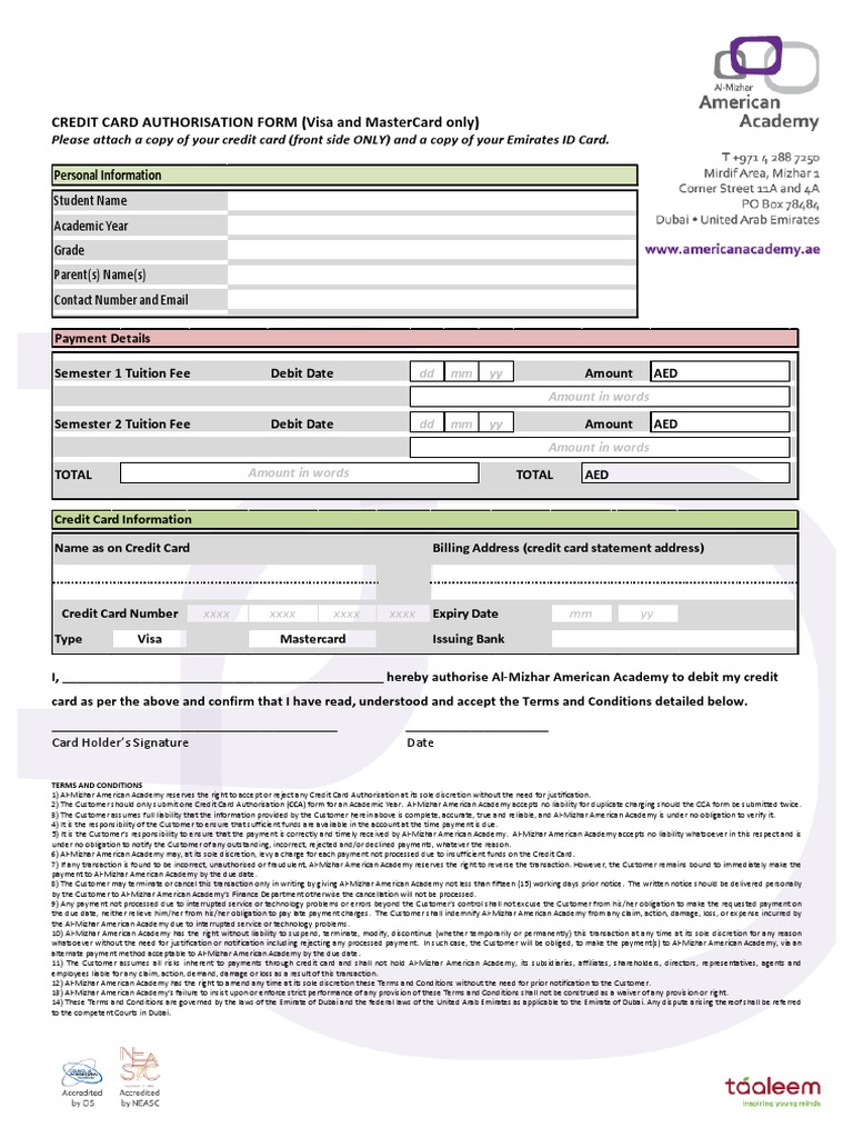 AAM Credit Card Authorisation Form | PDF
