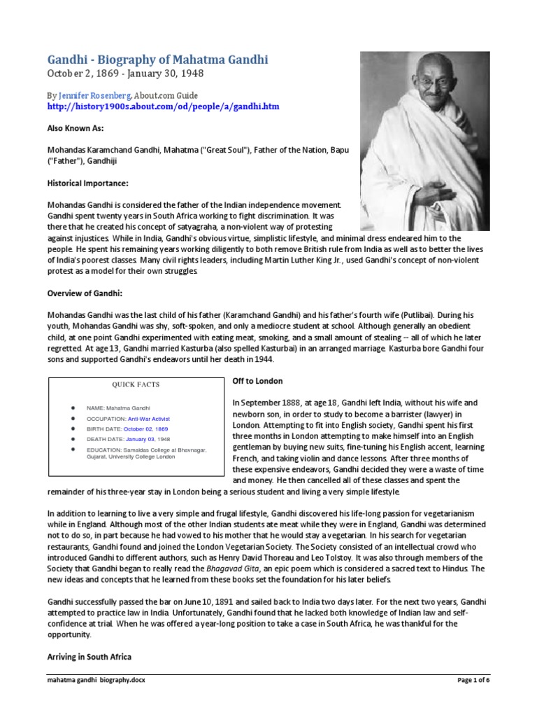 Mahatma Gandhi Biography | PDF | Mahatma Gandhi | Pakistan Movement