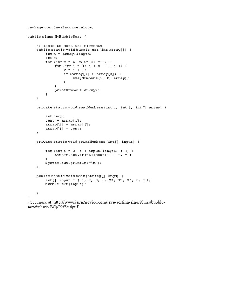 Java Bubble Sort Implementation | PDF
