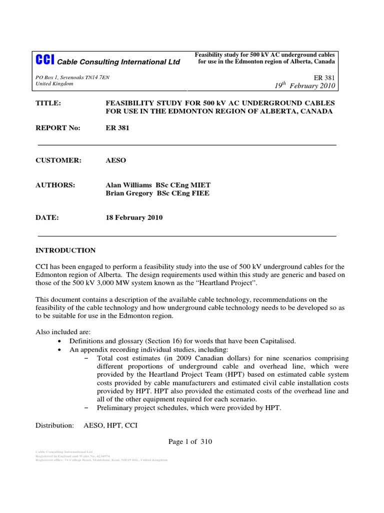 CCI Feasibility Study For 500 KV AC Underground Cables | PDF | Electric ...
