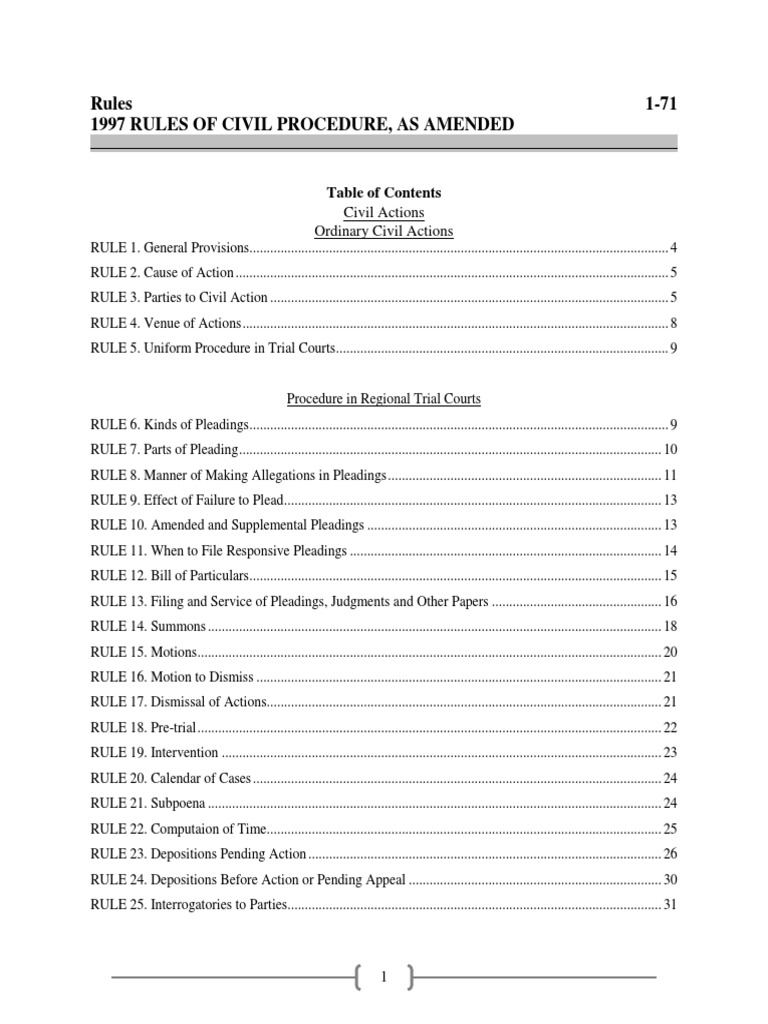 Rules of Civil Procedure | PDF | Pleading | Lawsuit