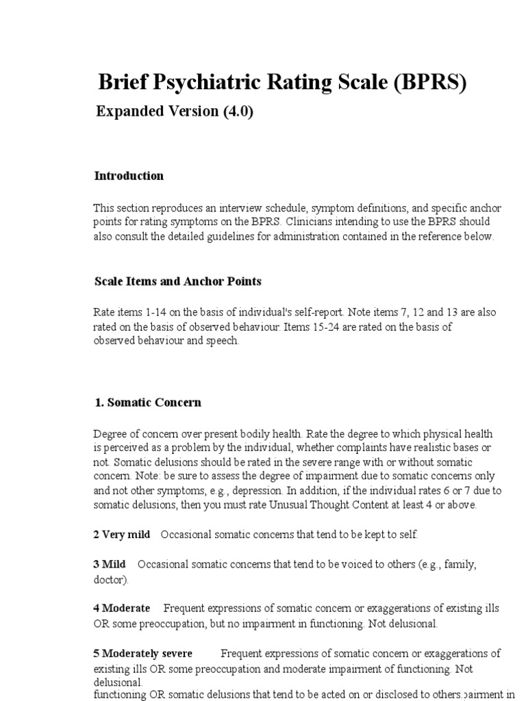 Brief Psychiatric Rating Scale Expanded | PDF | Hallucination | Delusion