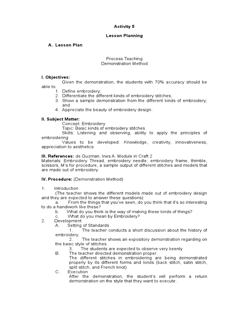Lesson Plan in TLE I | PDF