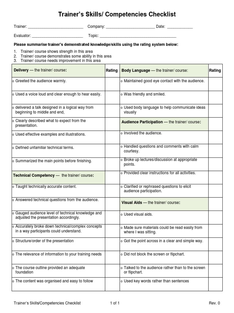 Trainer's Competency Checklist | PDF