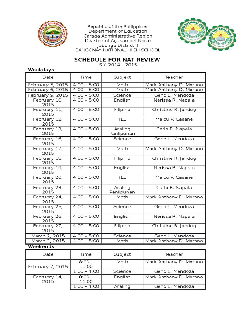 NAT Review Schedule 2015 | PDF
