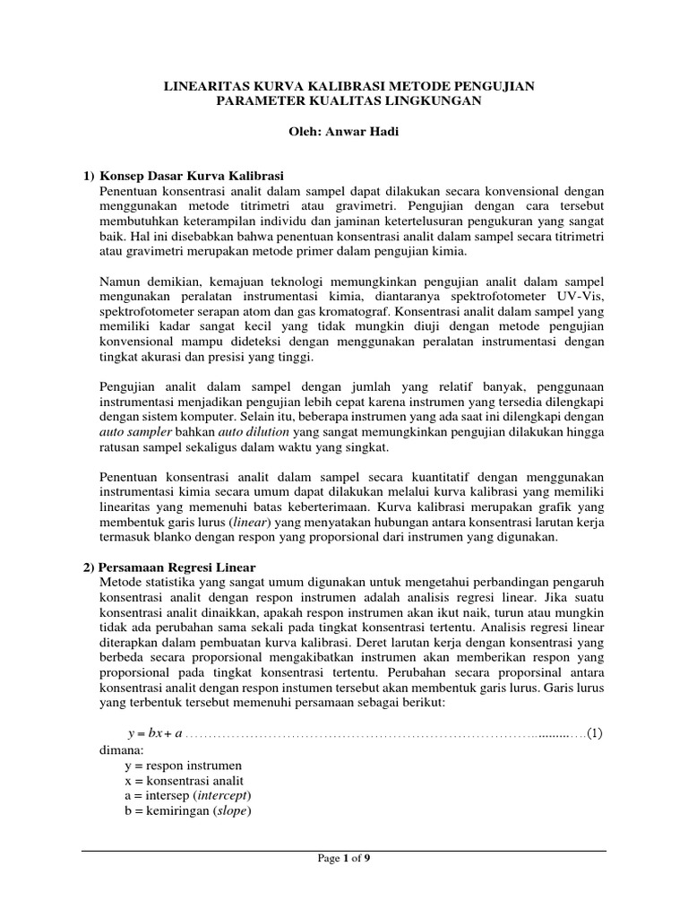 Linearitas Kurva Kalibrasi | PDF