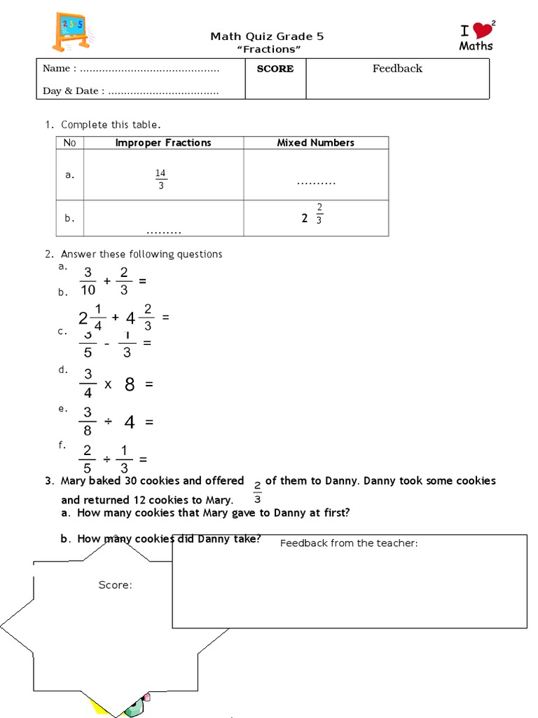 Feedback: Math Quiz Grade 5 | PDF