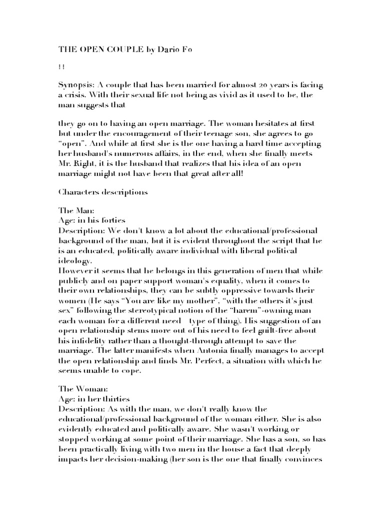 The Open Couple Monologue | PDF | Marriage | Infidelity