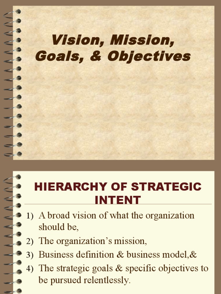 Vision, Mission, Goals, & Objectives | PDF | Goal | Strategic Management