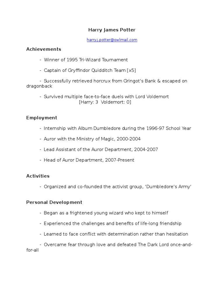 Harry James Potter Resume | PDF