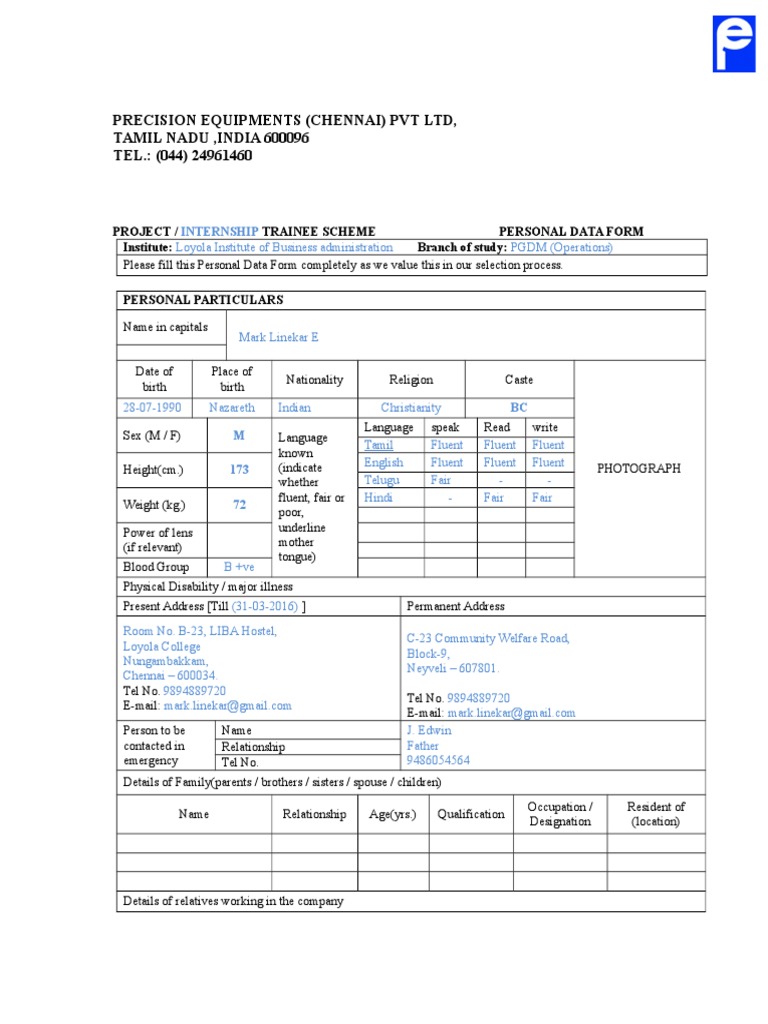 Precision Equipments (Chennai) Pvt Ltd, Tamil Nadu ,India 600096 TEL ...