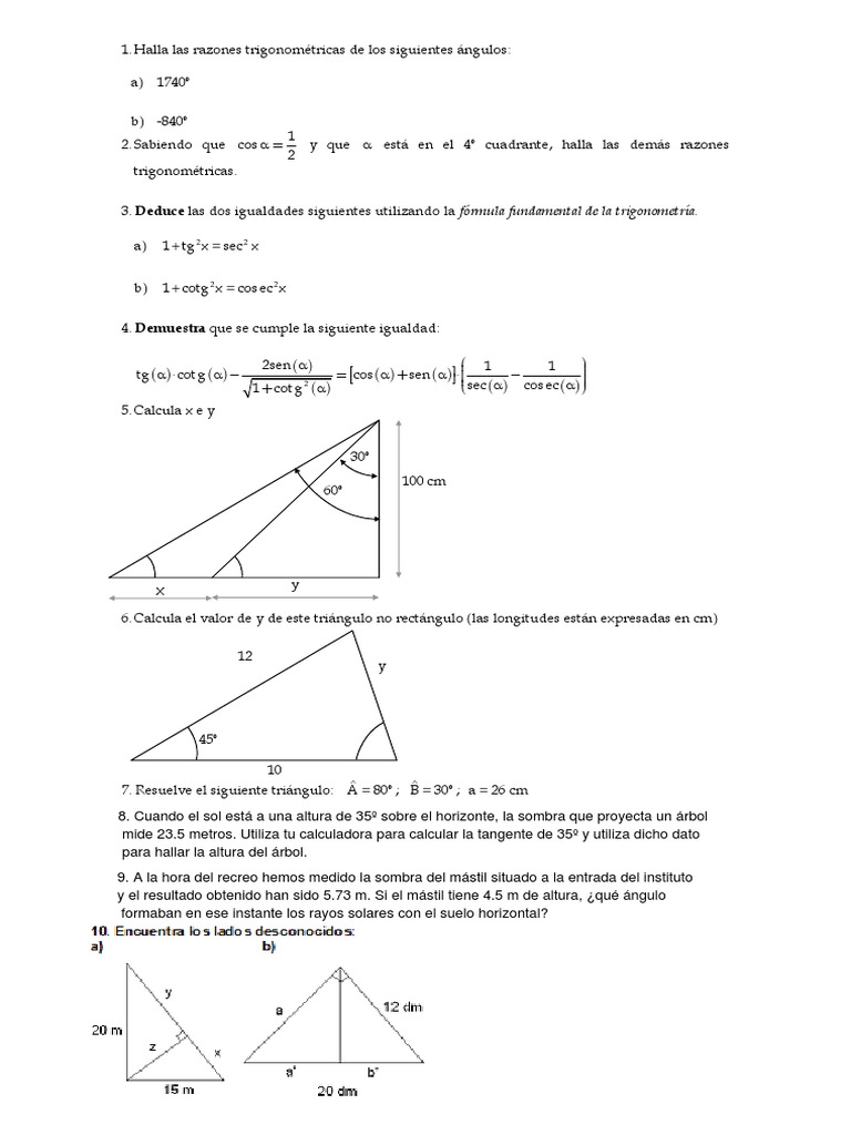 Examen - Trigonometria 4 Eso | PDF