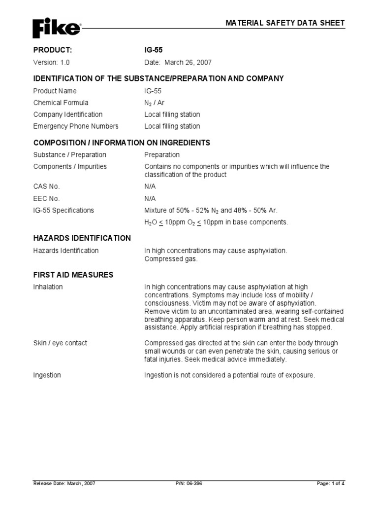 Ig 55 Material Safety Data Sheet | PDF | Safety | Gases