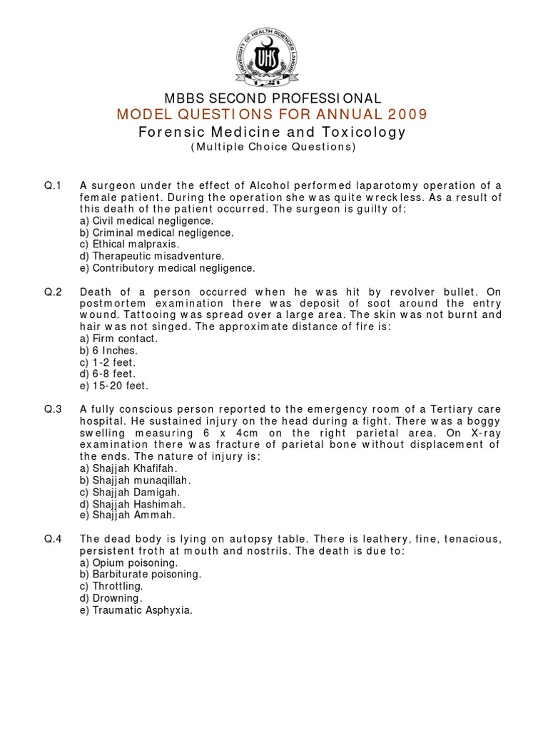 Forensic Medicine MCQ | PDF | Skull | Autopsy