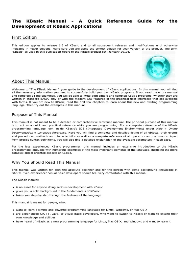 The Kbasic Manual - A Quick Reference Guide For The Development of Kbasic Applications | PDF ...