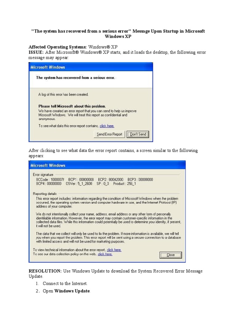 The System Has Recovered From A Serious Error | PDF | Microsoft Windows ...