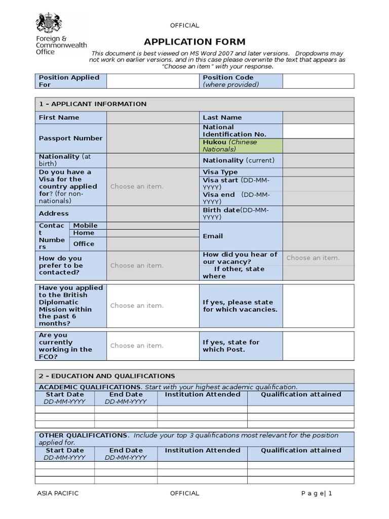 Application Form APAC | PDF | Travel Visa | Employment