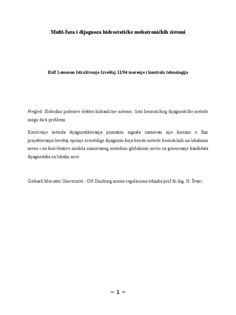 Multi-Faza I Dijagnoza Hidrostatičke Mehatroničkih Sistemi | PDF ...