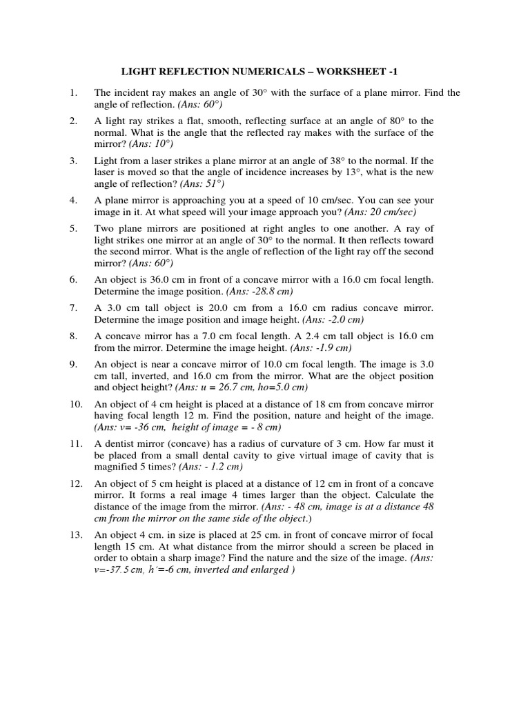 Light Reflection Numericals - Part 1 | PDF | Reflection (Physics) | Mirror