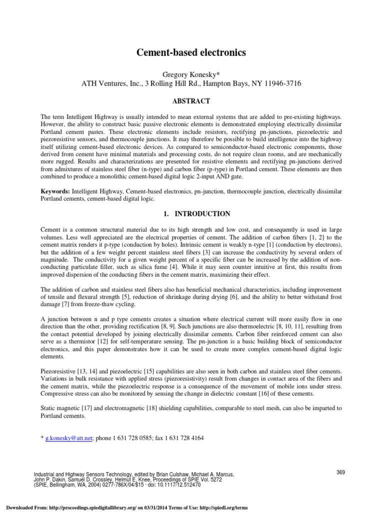 Cement Based Electronics | PDF | P–N Junction | Electrical Resistivity And Conductivity